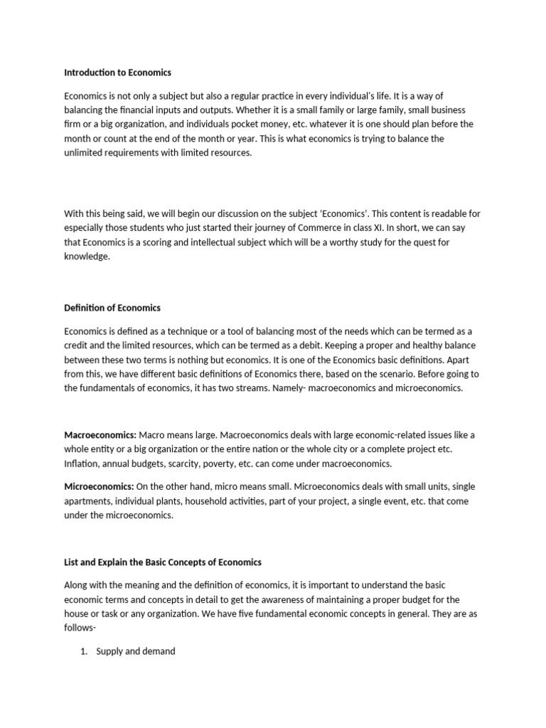 Introduction To Economics | PDF | Economics | Value (Economics)