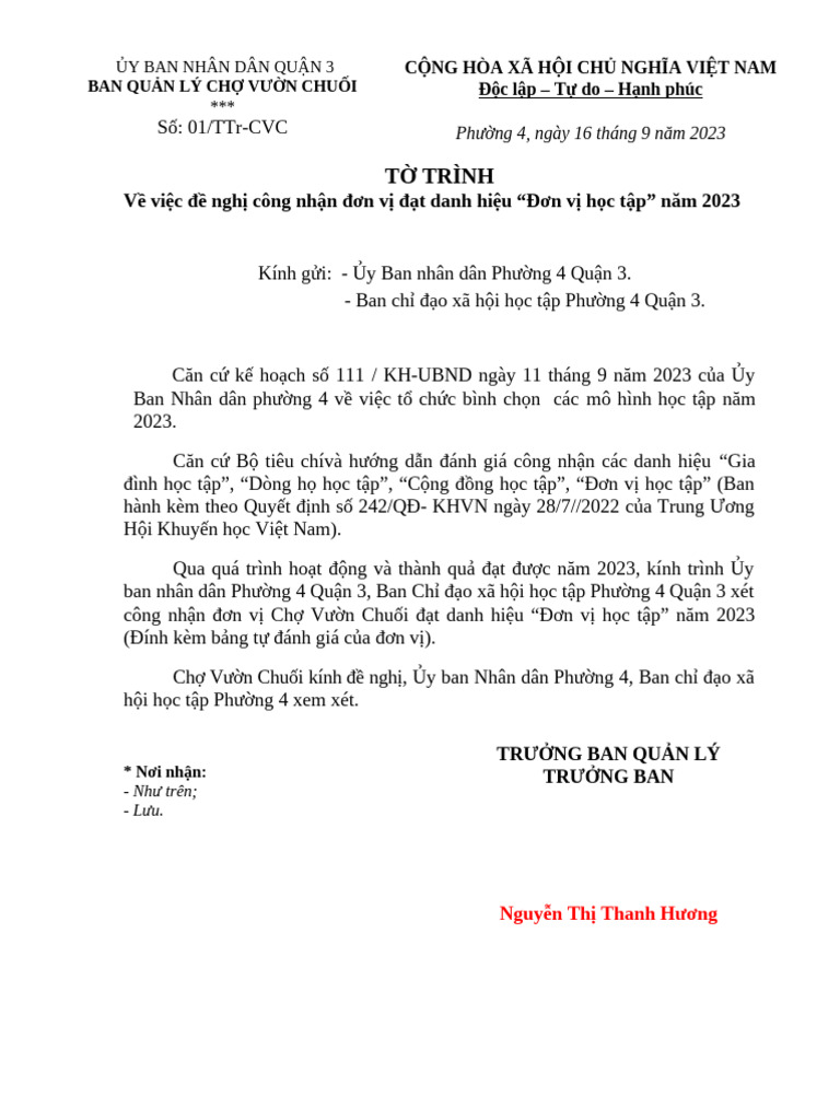 2. VC to Trinh de Nghi Don Vi Hoc Tap 2023 | PDF