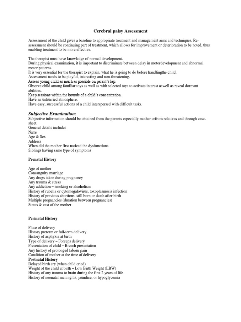 Cerebral Palsy Assessment | PDF | Anatomical Terms Of Motion ...