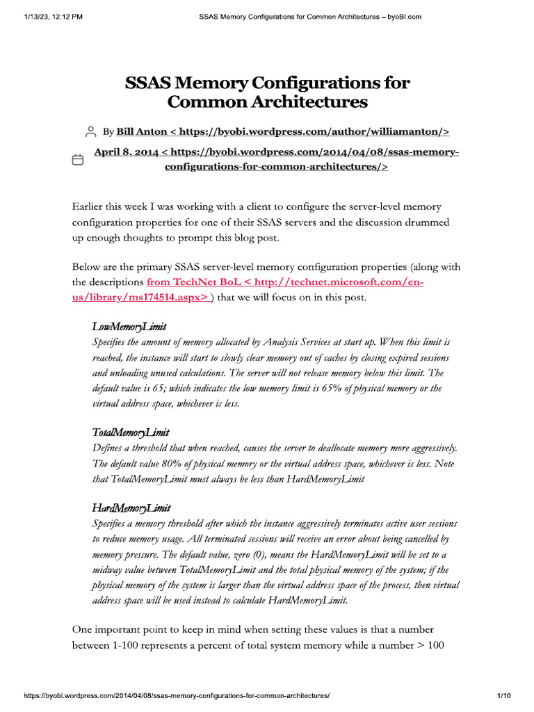 SSAS Memory Settings | PDF