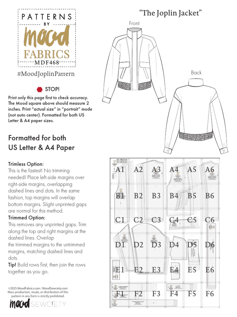 MDF468 Joplin Jacket Free Sewing Pattern A4 Letter Patterns Mood ...