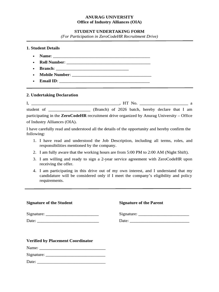 ZeroCodeHR Undertaking | PDF