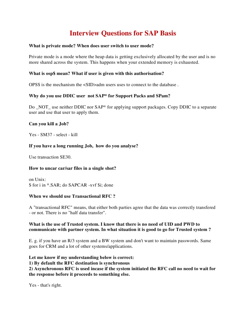 Sap Basis Interview Question | PDF | Information Technology Management | Computing
