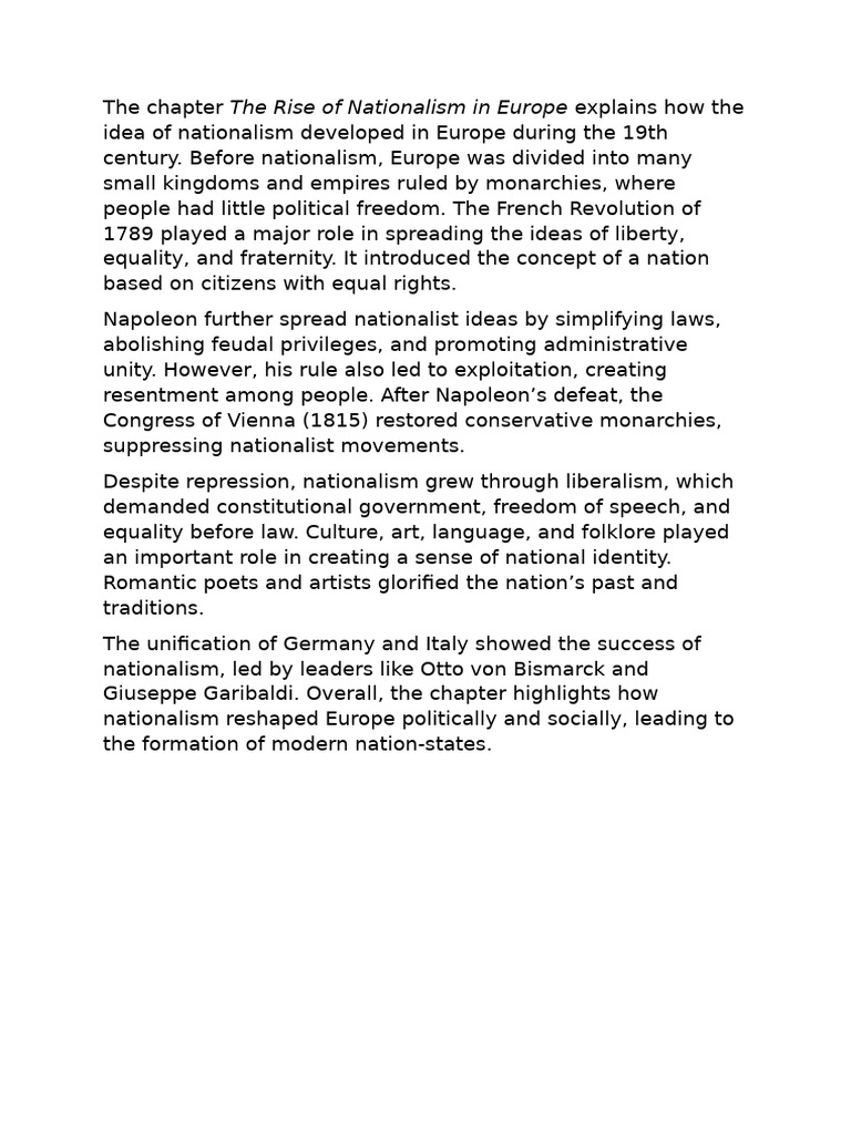 The Chapter the Rise of Nationalism in Europe Explains How the Idea of ...