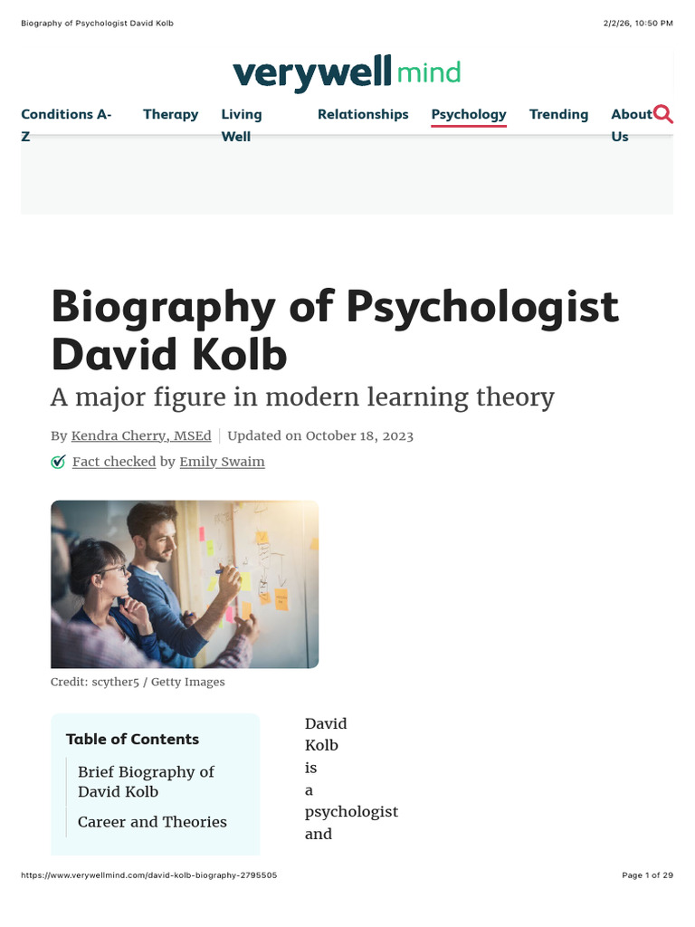 Biography of Psychologist David Kolb | PDF | Learning Styles | Neuroscience