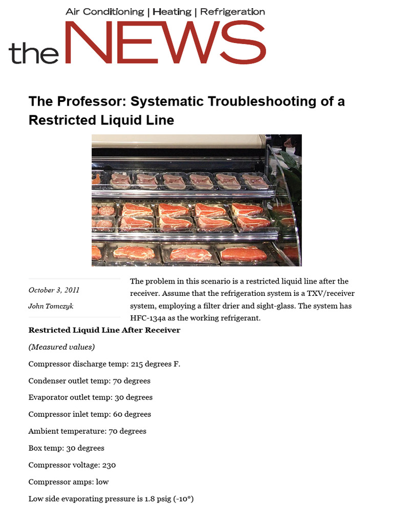 Systematic Troubleshooting of A Restricted Liquid Line (Refrigeration ...