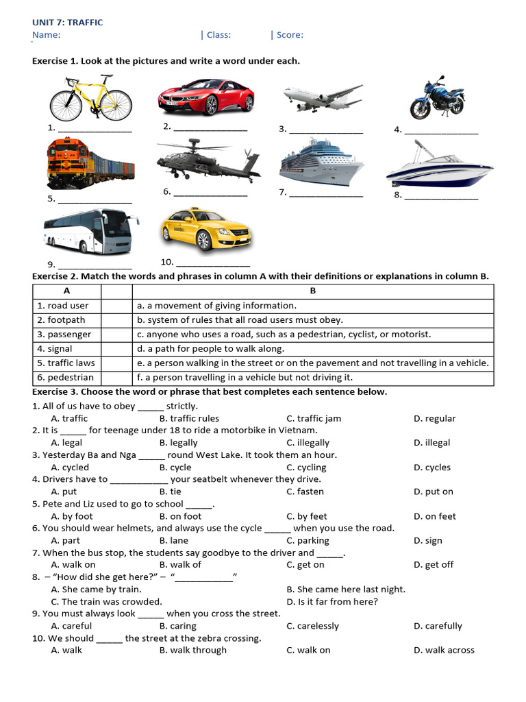 UNIT 7 WS2 | PDF | Traffic | Road