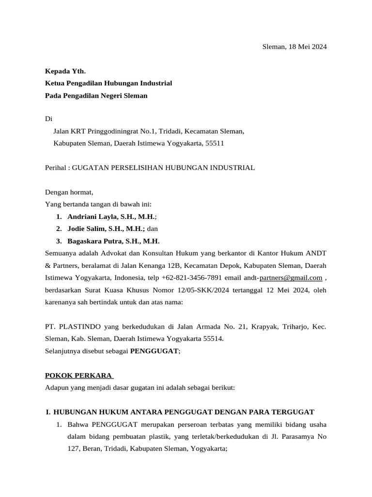 Surat Gugatan PHI - Kelompok Perusahaan | PDF