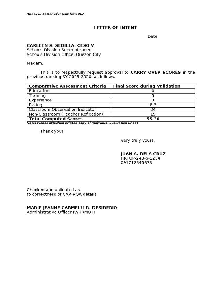 Annex E-Letter of Intent (COSA) 2026 | PDF