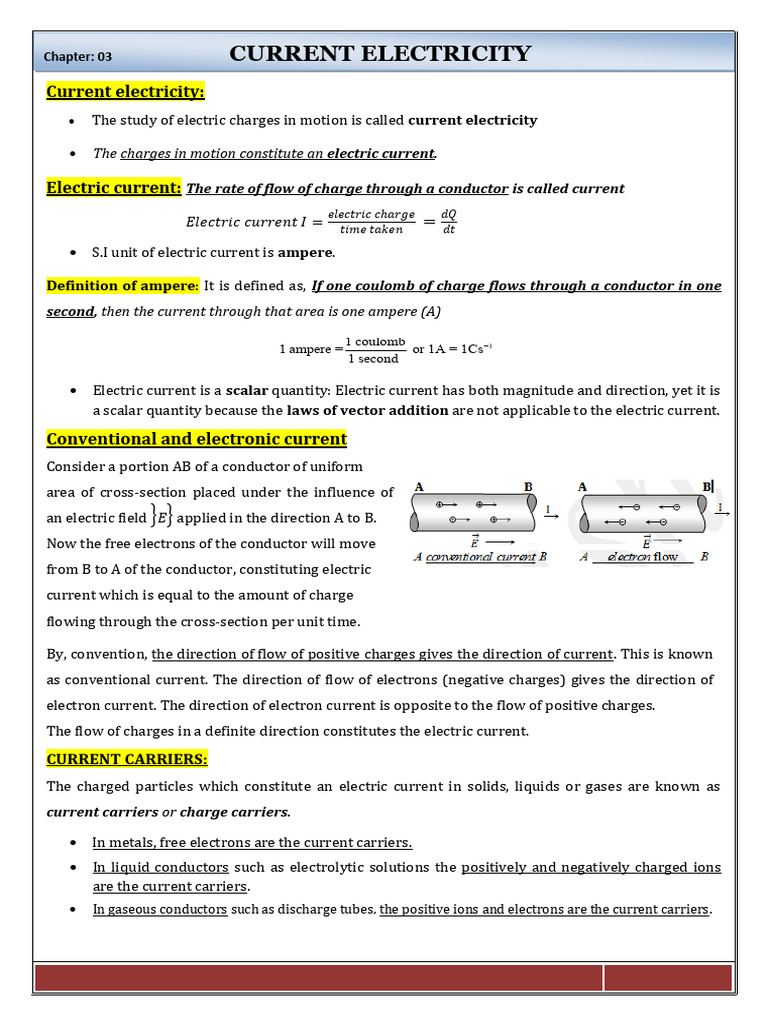 Current Electricity Physics Notes 2025 | PDF | Electric Current ...