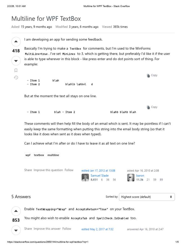 Multiline For WPF TextBox - Stack Overflow | PDF | Computer Programming ...