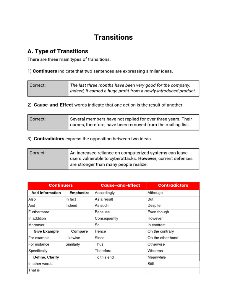 (Student) Transitions & Conjunctions | PDF | Language Mechanics | Grammar