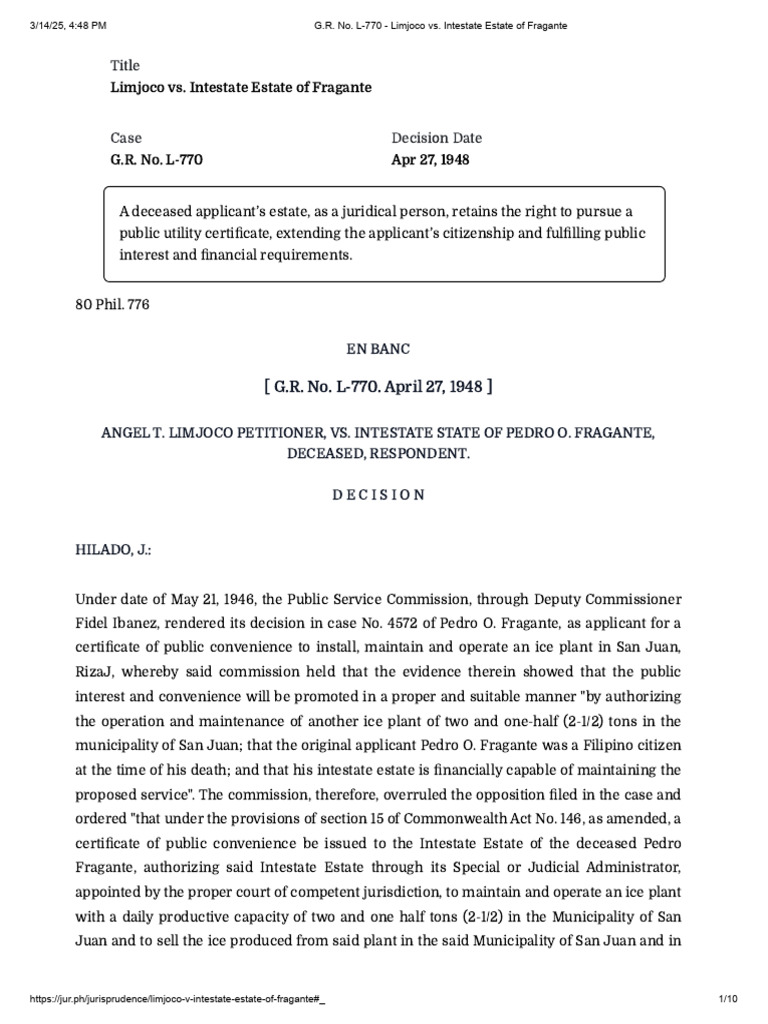 Limjoco vs. Intestate Estate of Fragante | PDF | Citizenship | Inheritance