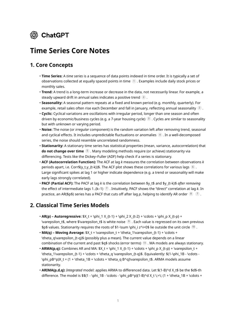 Time Series Core Notes | PDF | Autoregressive Integrated Moving Average ...
