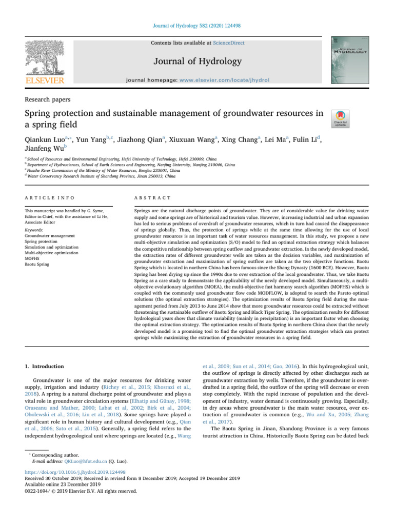 Luo_2020_Spring protection and sustainable management of groundwater ...
