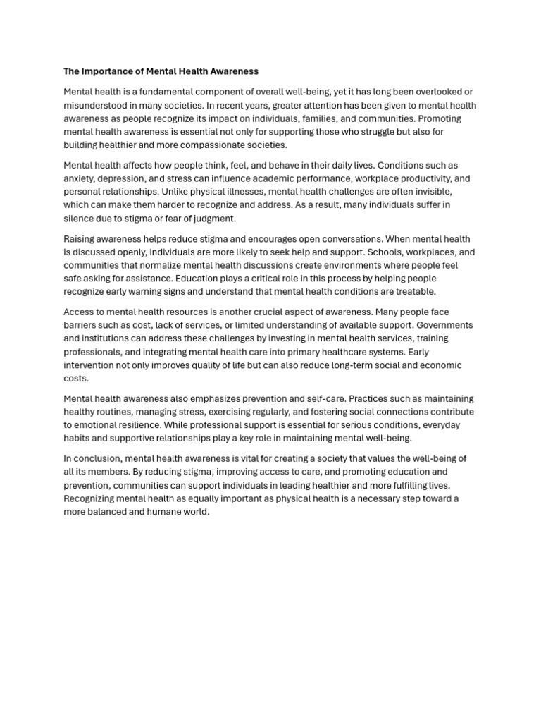 The Importance of Mental Health Awareness | PDF | Mental Health | Well ...