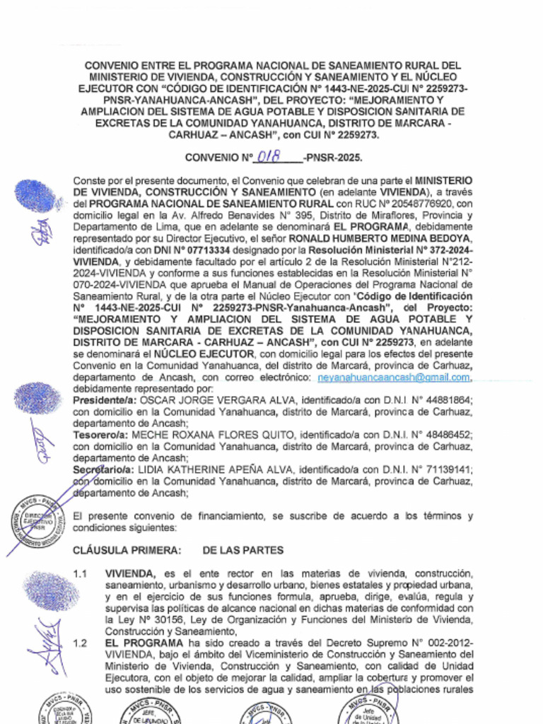 Convenio 018 PNSR 2025 Yanahuanca | PDF
