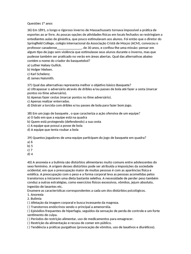 Questões Ed Fisica 1º Bi Alayde | PDF | Ginástica | Flexibilidade ...