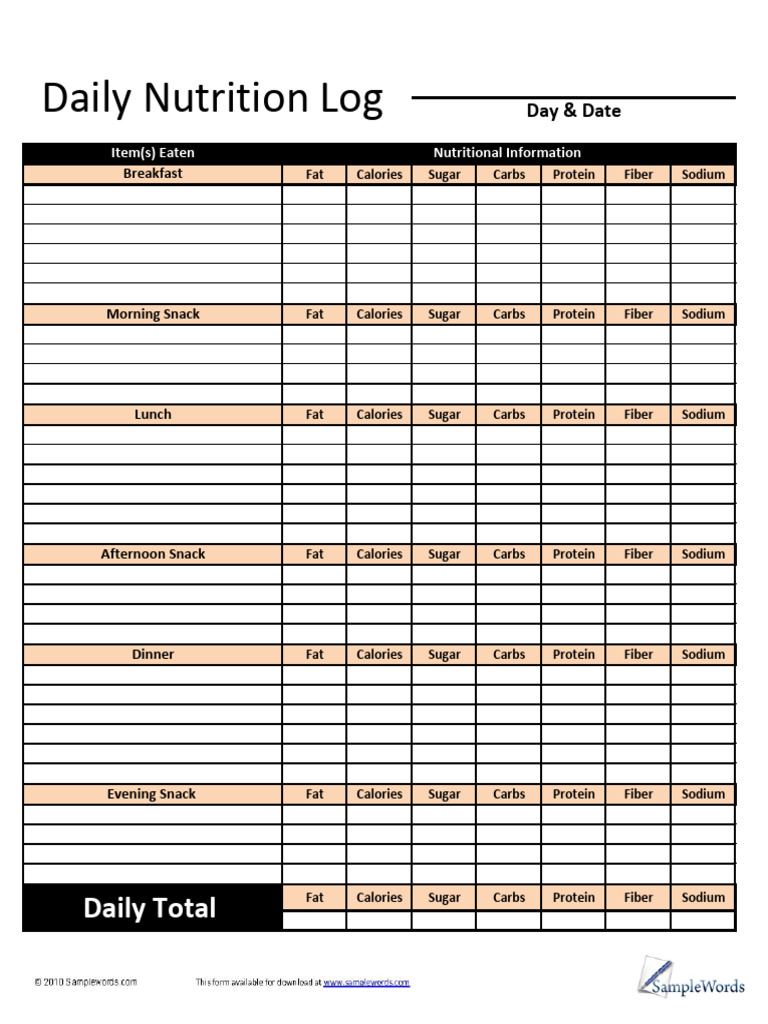 Daily Nutrition Log | PDF