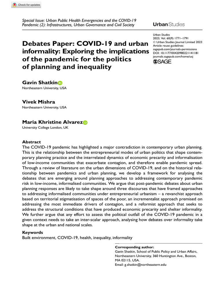 Debates Paper- COVID-19 and Urban Informality- Exploring the ...