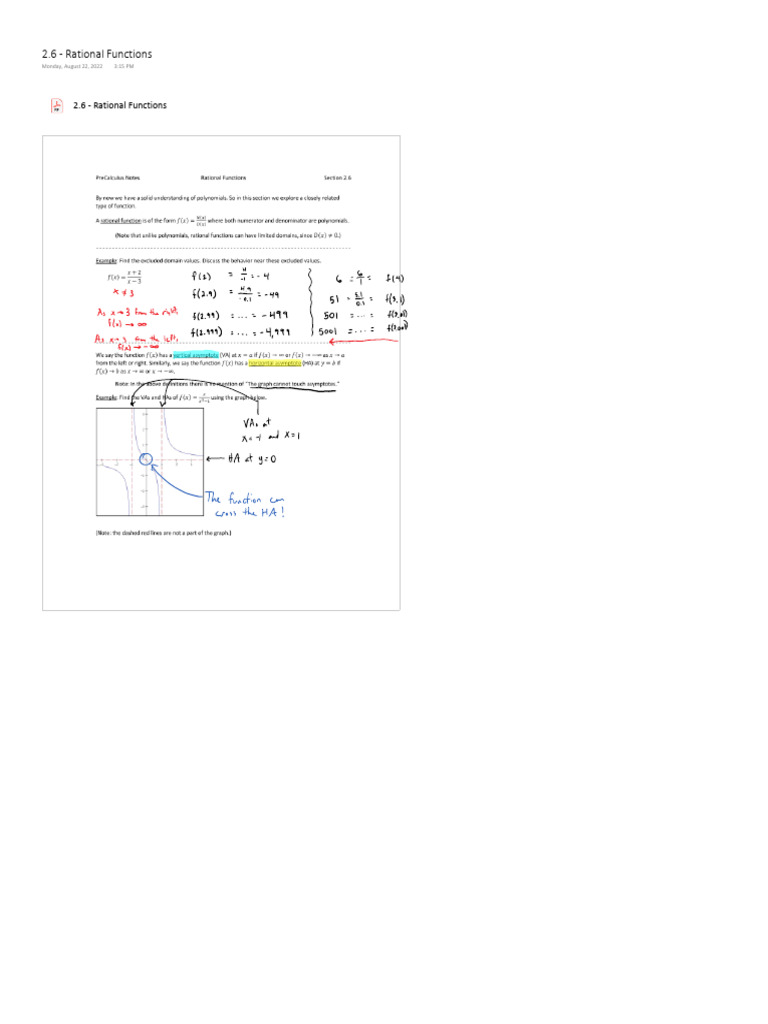 2.6 - Rational Functions (Now With SA Notes) | PDF