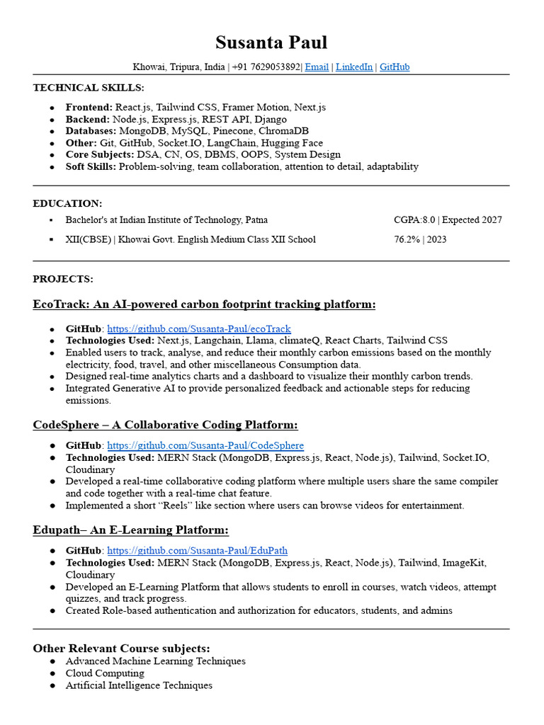Susanta Paul FSD Resume (1) | PDF