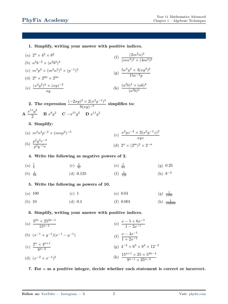 Algebra Indices | PDF | Square Root | Elementary Mathematics