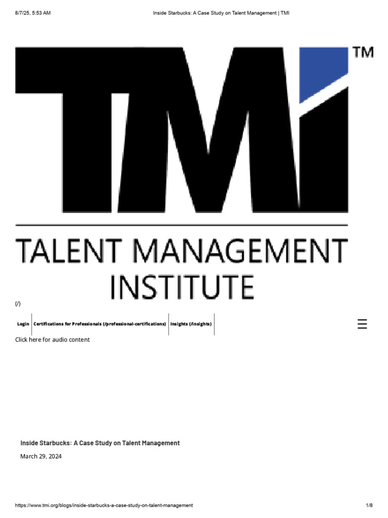 Inside Starbucks - A Case Study On Talent Management - TMI | PDF ...