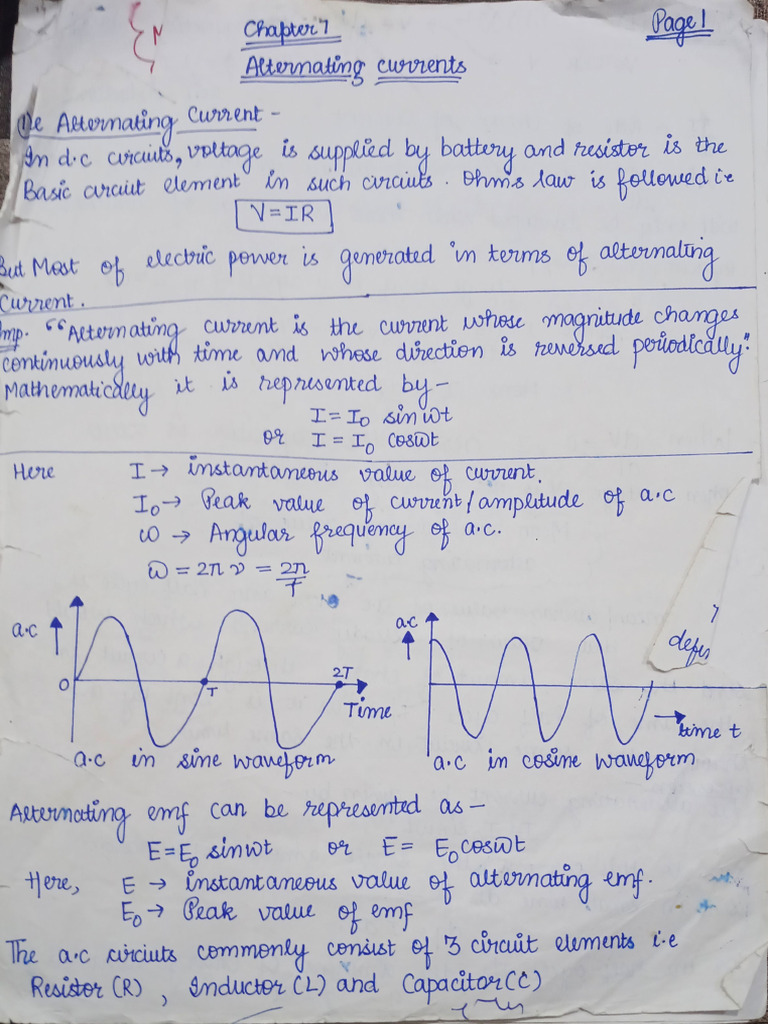 ALTERNATING CURRENT NOTES...of physics class 12 cbse board nqw | PDF