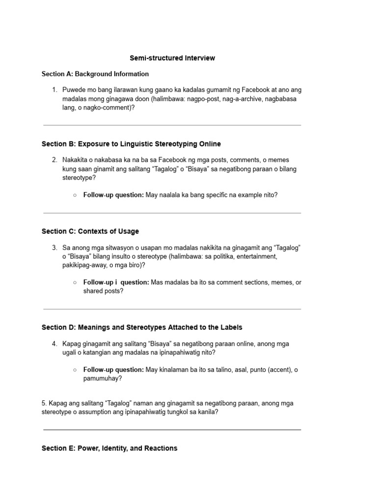 Semi Structured Interview | PDF