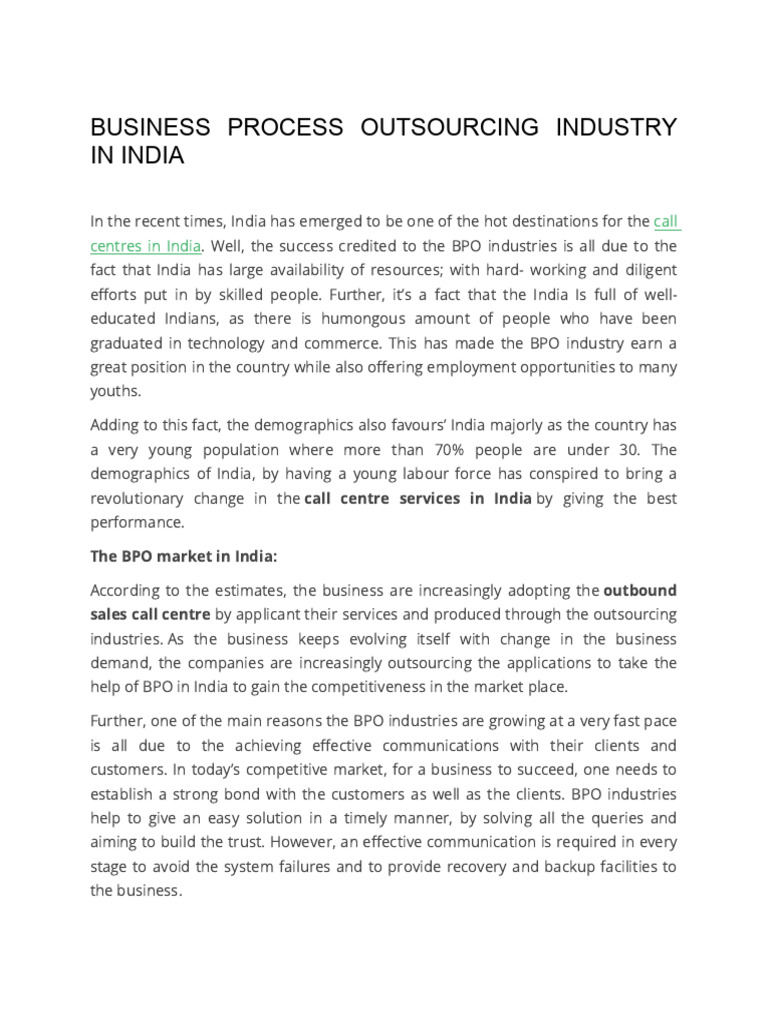 Bpo in India Unit II | PDF | Outsourcing | Call Centre