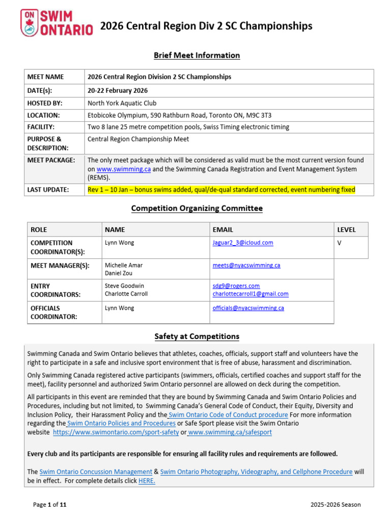 2026 Central Region Div 2 SC Champsionships - Rev 1 | PDF | Swimming ...