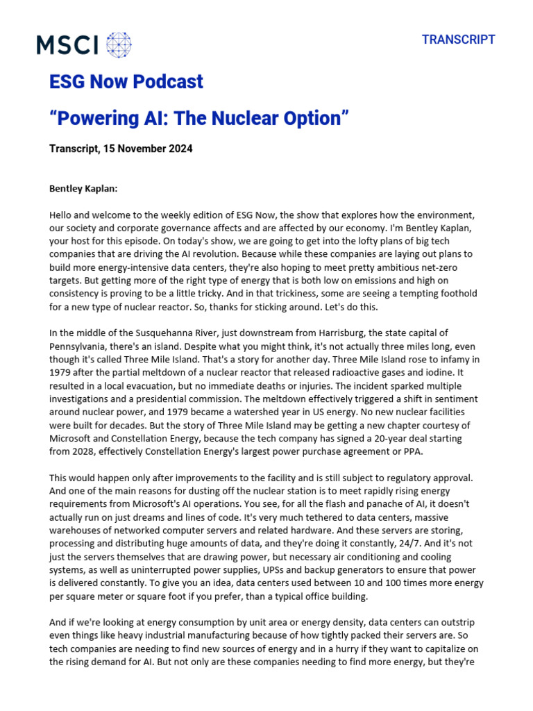 Powering AI The Nuclear Option Transcript | PDF | Msci