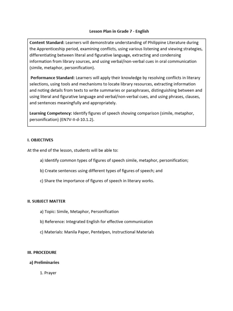 Lessonplan FiguresOfSpeech | PDF | Metaphor | Learning