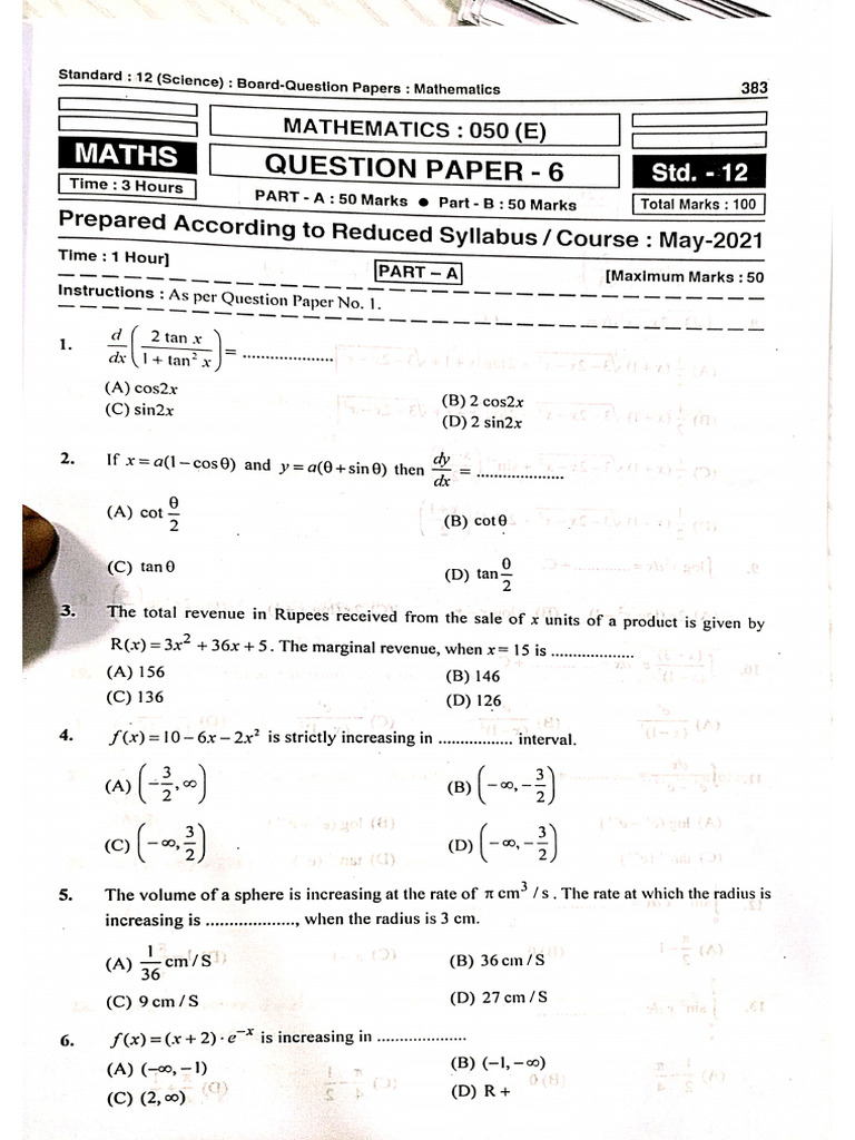12th Gseb Maths Marvel Paper 6 To 10 With Solution | PDF
