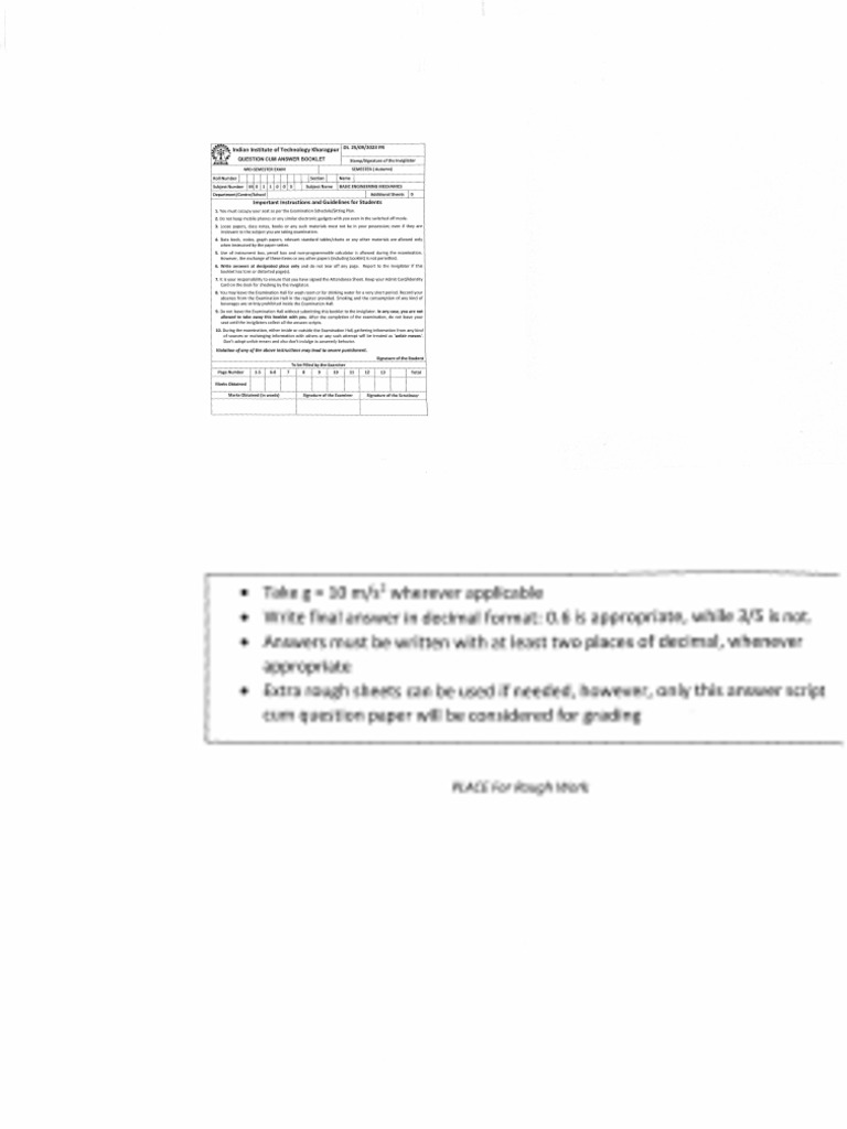 2023 Mid Autumn Mechanical Engg ME11003 Basic Engineering Mechanics MA ...