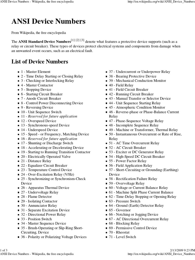 ANSI Device Numbers | PDF | Relay | Switch