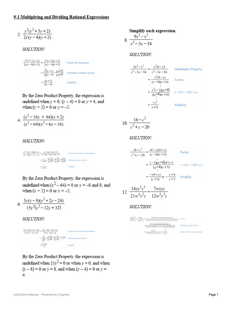 9 1 Multiplying and Dividing Rational Expressions | PDF | Ratio ...