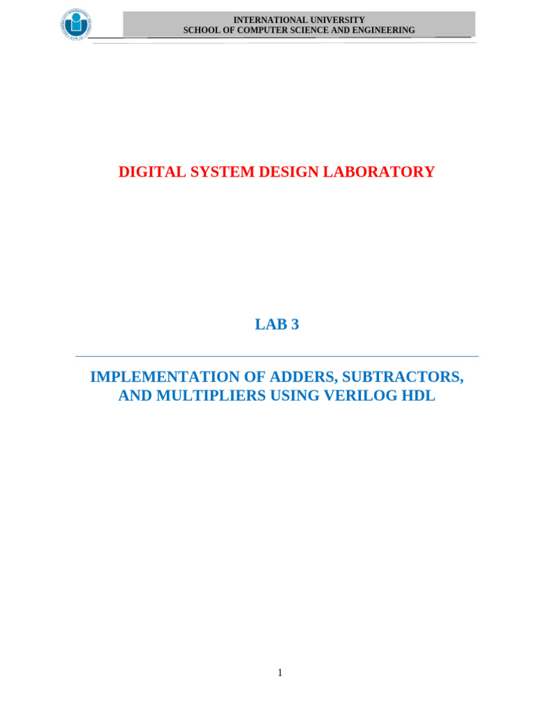 DSD Lab3 - Implementation of Adders - Subtractors, - and Multipliers ...