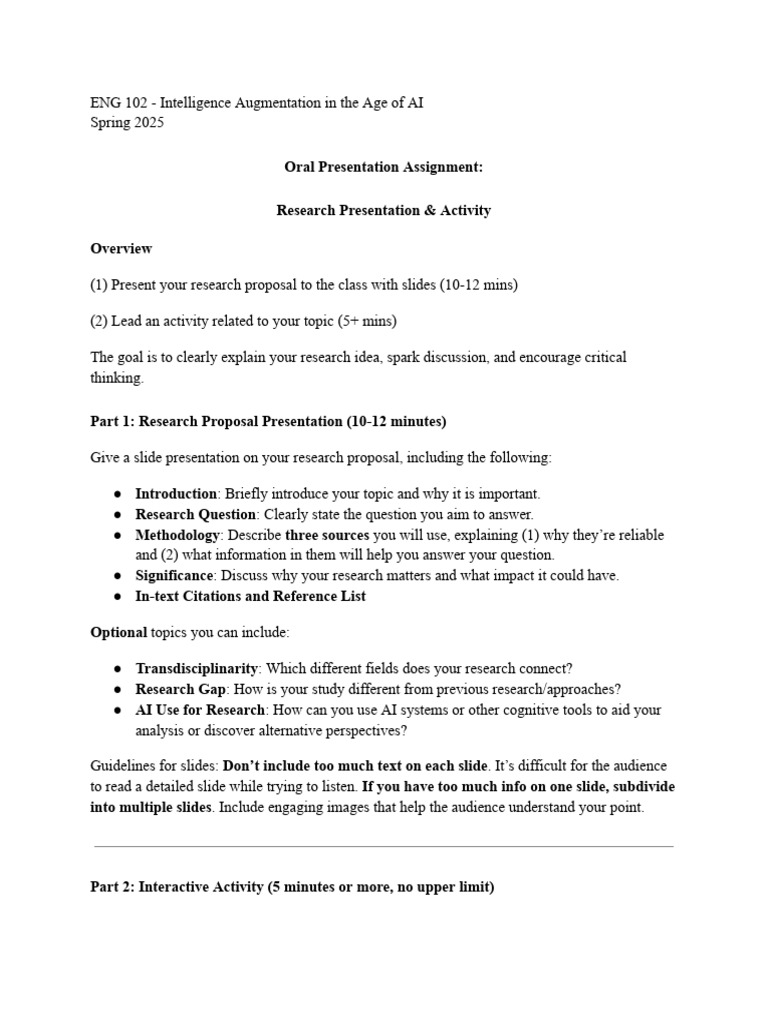 Oral Presentation Assignment | PDF | Human Communication | Cognition