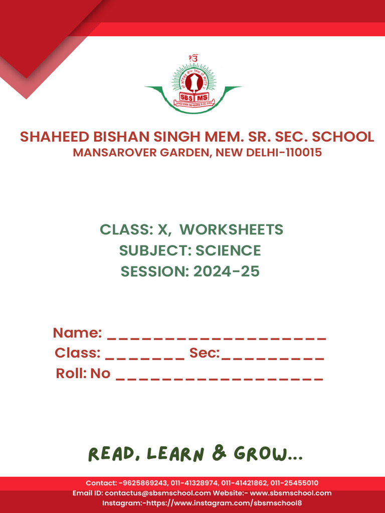 CLASS 10 SCIENCE WORKSHEET Chapter PDF | PDF | Mirror | Respiratory System