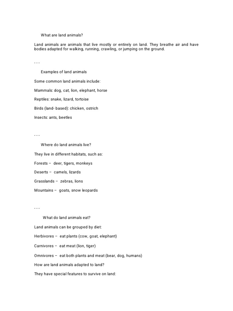 What Are Land Animals | PDF