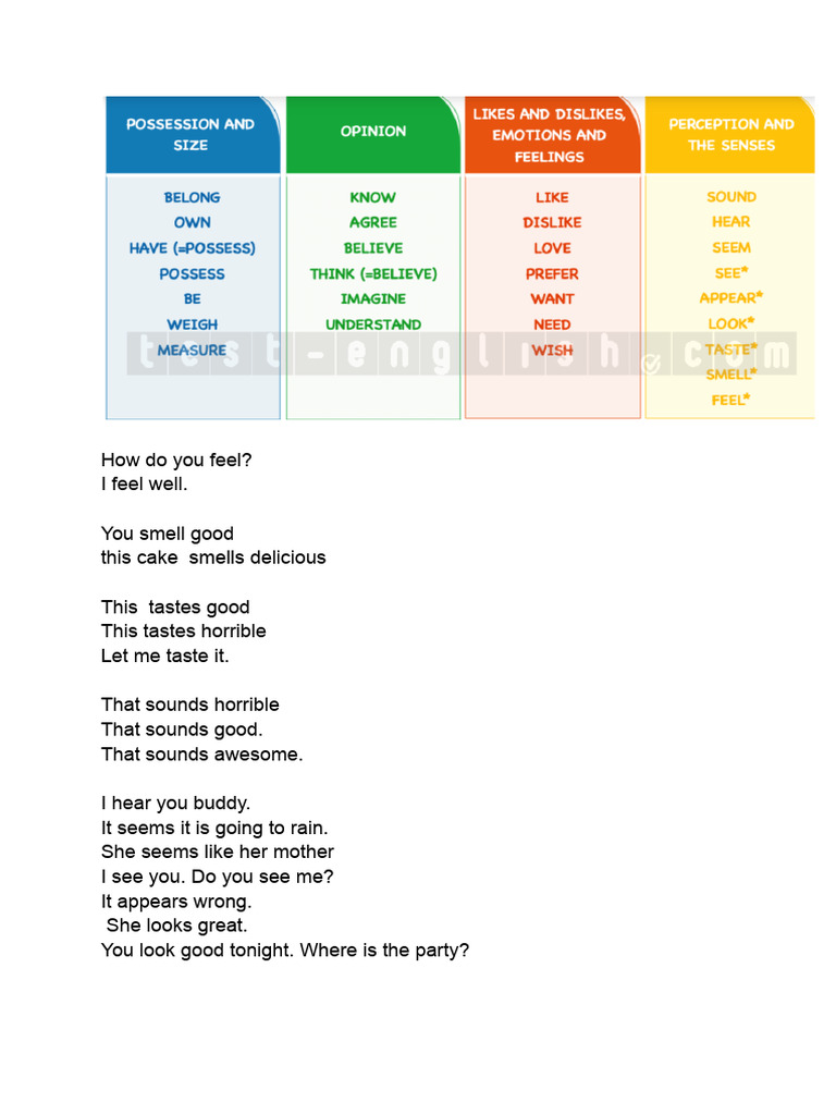 Stative Verbs | PDF