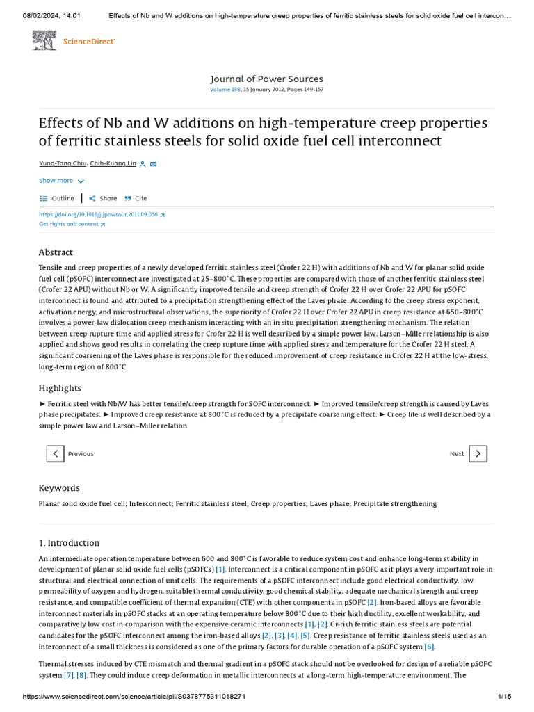 Effects of Nb and W Additions on High-temperature Creep Properties of ...