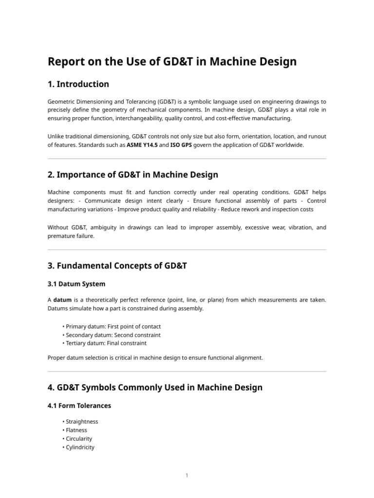 Report On The Use of GD&T in Machine Design | PDF | Mechanical Engineering
