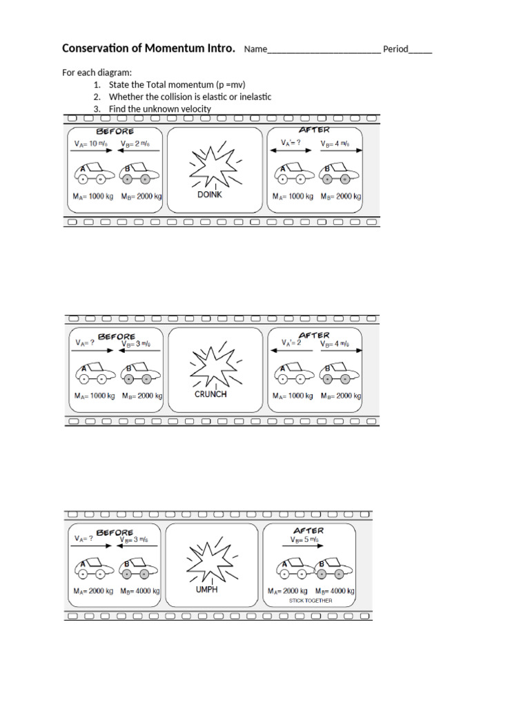 Conservation of Momentum Worksheet | PDF