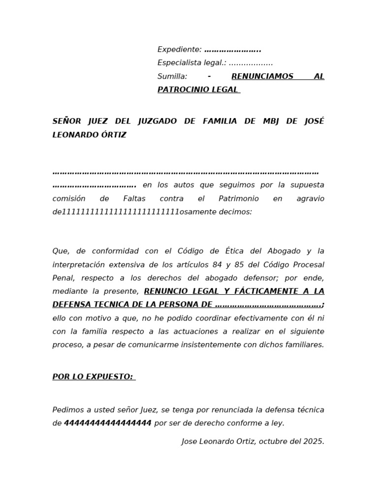 Renuncia Patrocinio Legal | PDF