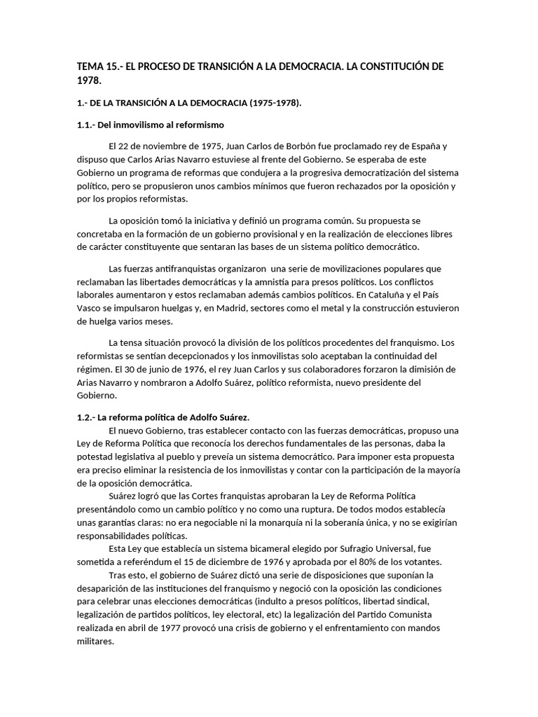 TEMA 15.- El Proceso de Transición a La Democracia y La Constitución de ...