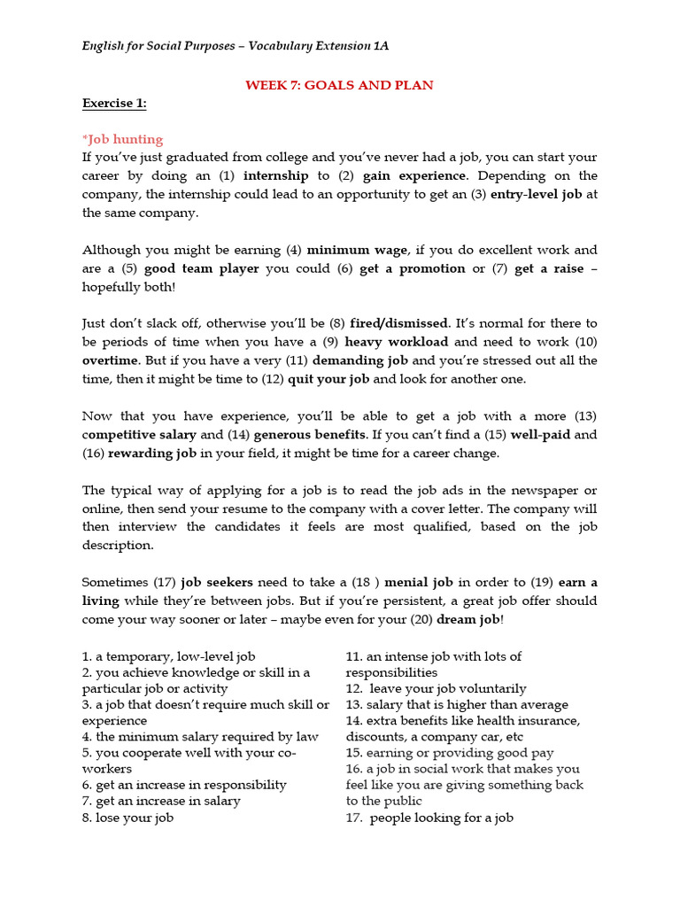 Week 7 - Vocabulary Extension - Student | PDF | Passport | Salary