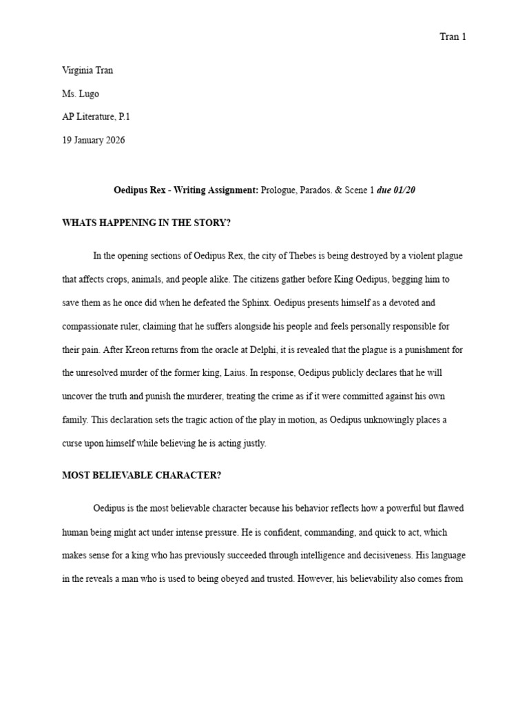 Oedipus Rex - Writing Assignment | PDF | Oedipus